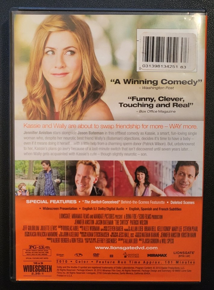 The Switch DVD 2010 Film Starring Jennifer Aniston & Jason Bateman Used ...