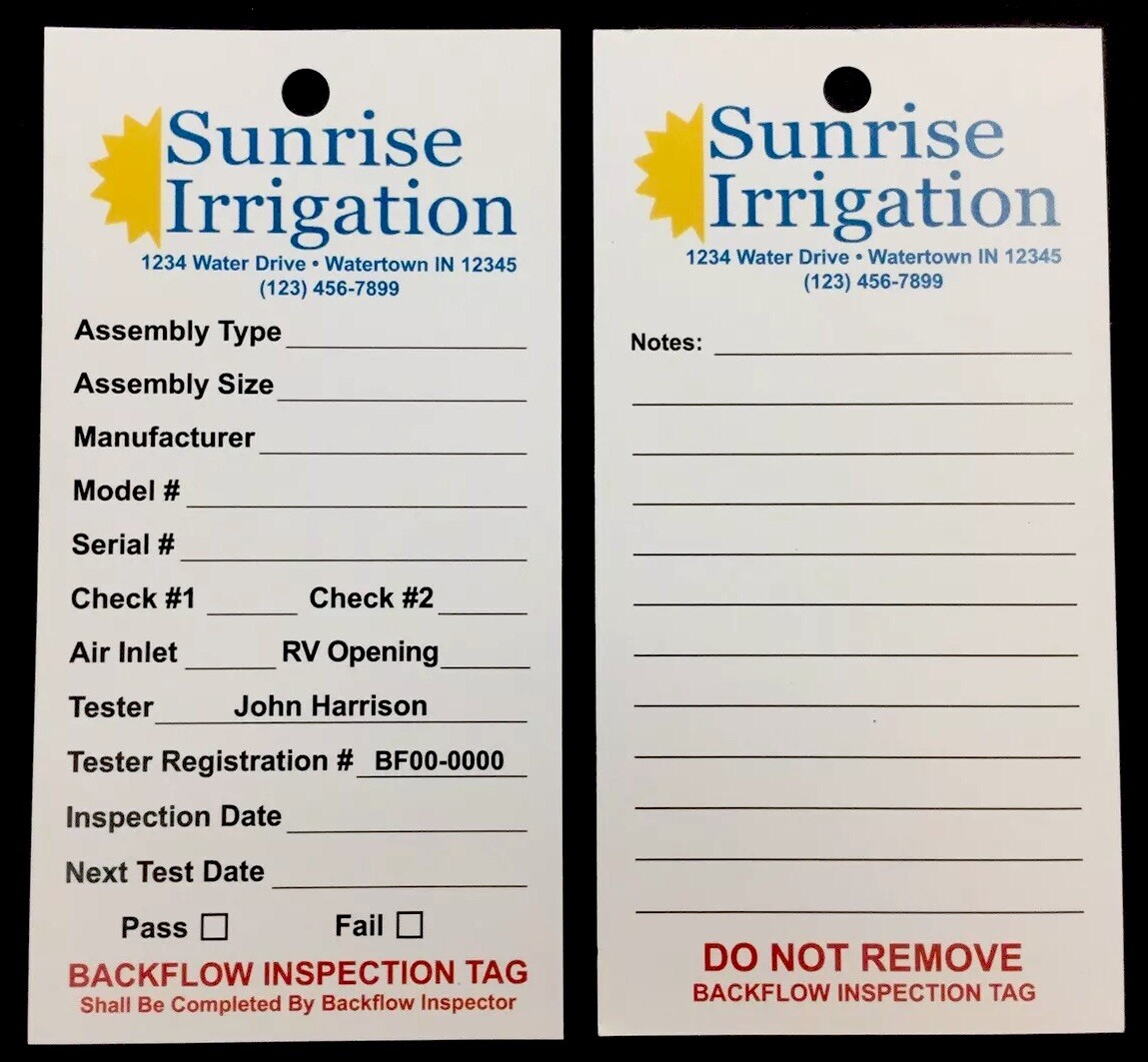 Backflow Inspection Tags - Custom Print - Waterproof - UV Resistant ...