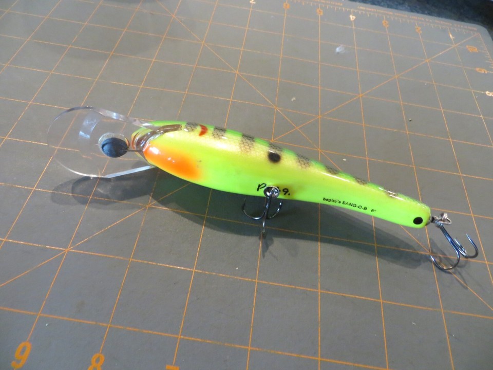 Large Bagley Wooden Bang O B Lead Lip - Black, Yellow & Green - 6 inch ...