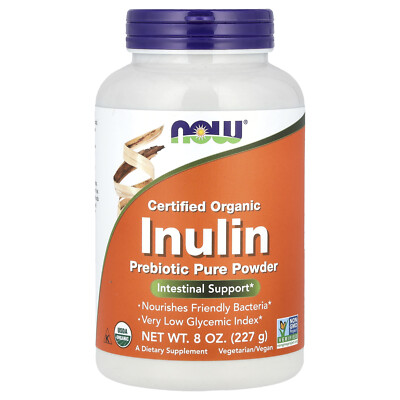 Now Foods Certified Organic Inulin Pure Powder 8 oz 227 g GMP Quality ...