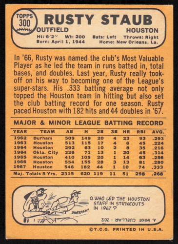 1968 Topps #300 Rusty Staub - $1 SHIPPING (JB4) | eBay