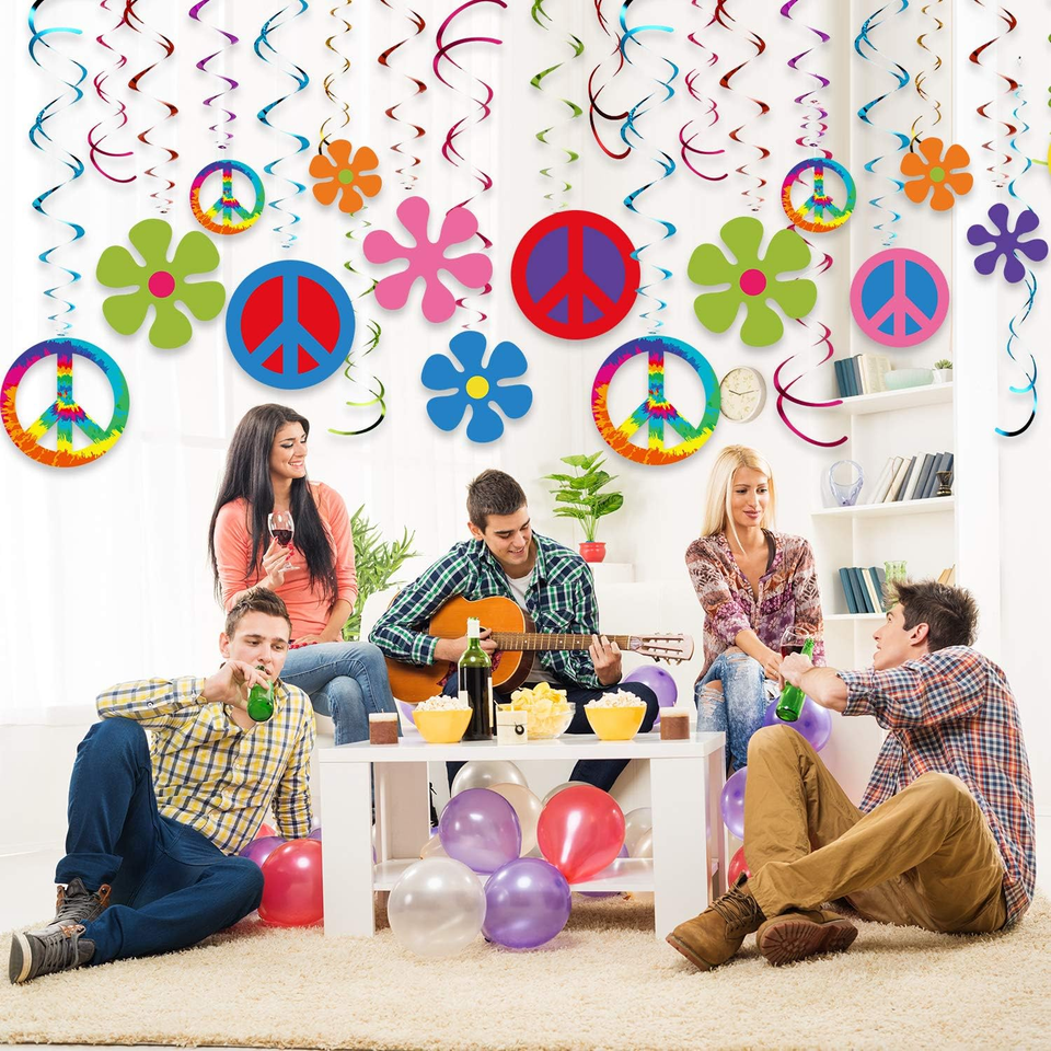 60'S Hippie Theme Party Foil Swirl Decorations, 60S Groovy Party Retro ...