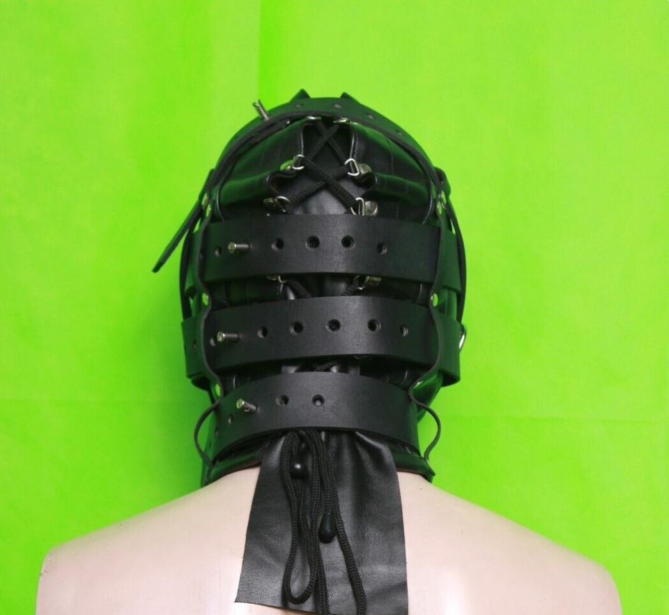Genuine Leather Sensory Deprivation Bondage Hood BDSM Adult Gimp Mask ...