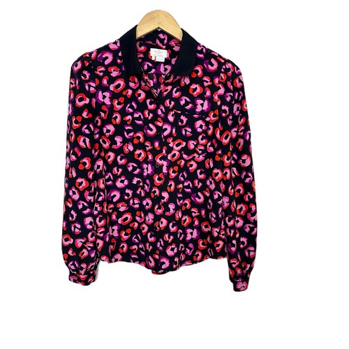 Kate Spade Silk Black Animal Print Abstract Long Sleeve Button Down ...