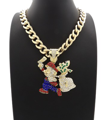 HIP HOP FULL ICED MARIO PENDANT WITH 20" 11mm CUBAN CHAIN* | eBay