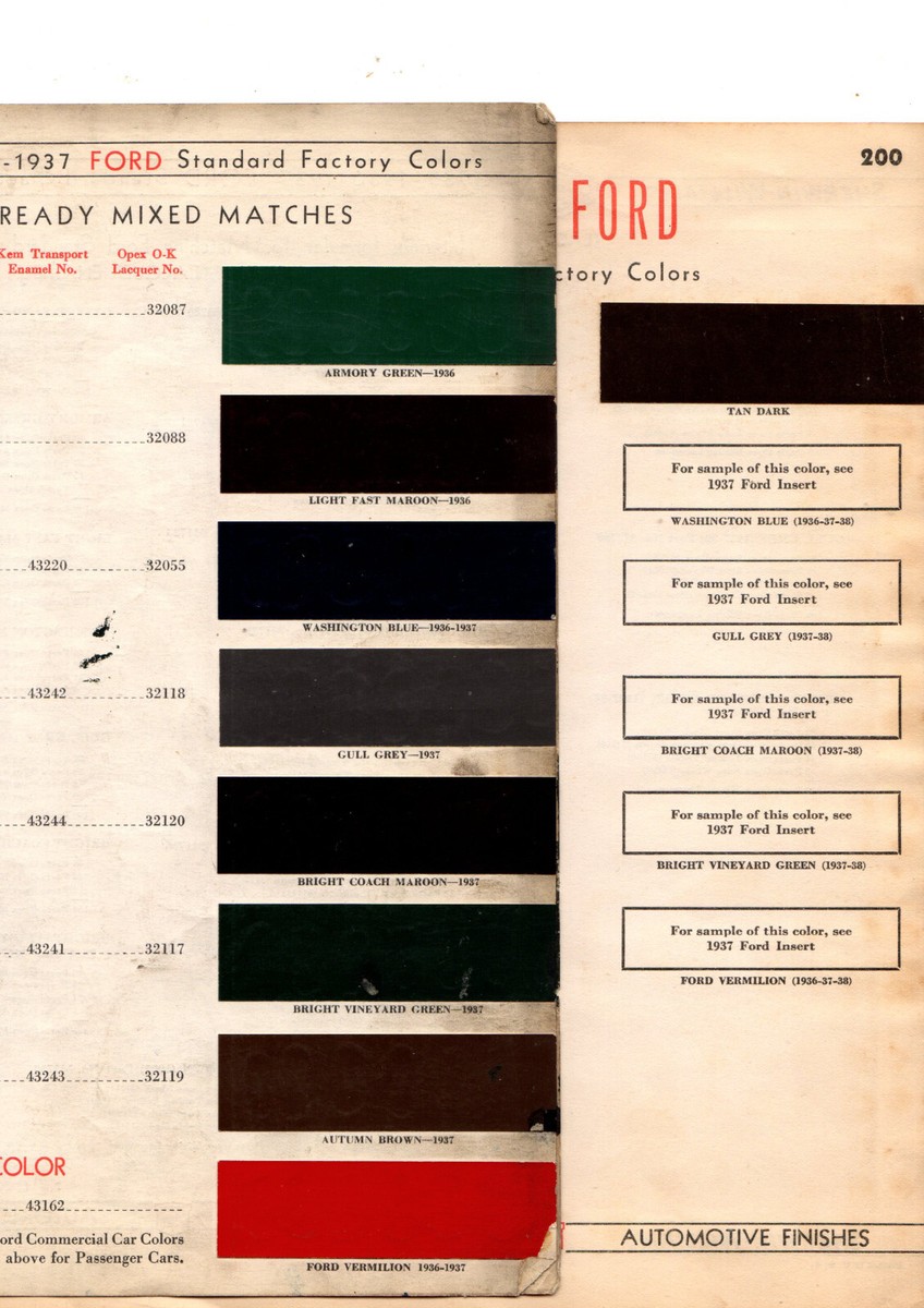 Ford Color Matching Chart 1960 Ford Color Paint Chips Set Ditzler