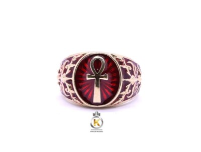 Ankh Ring Egyptian Ankh Symbol Red Ankh Ring Brass Ring Red Egyptian ...