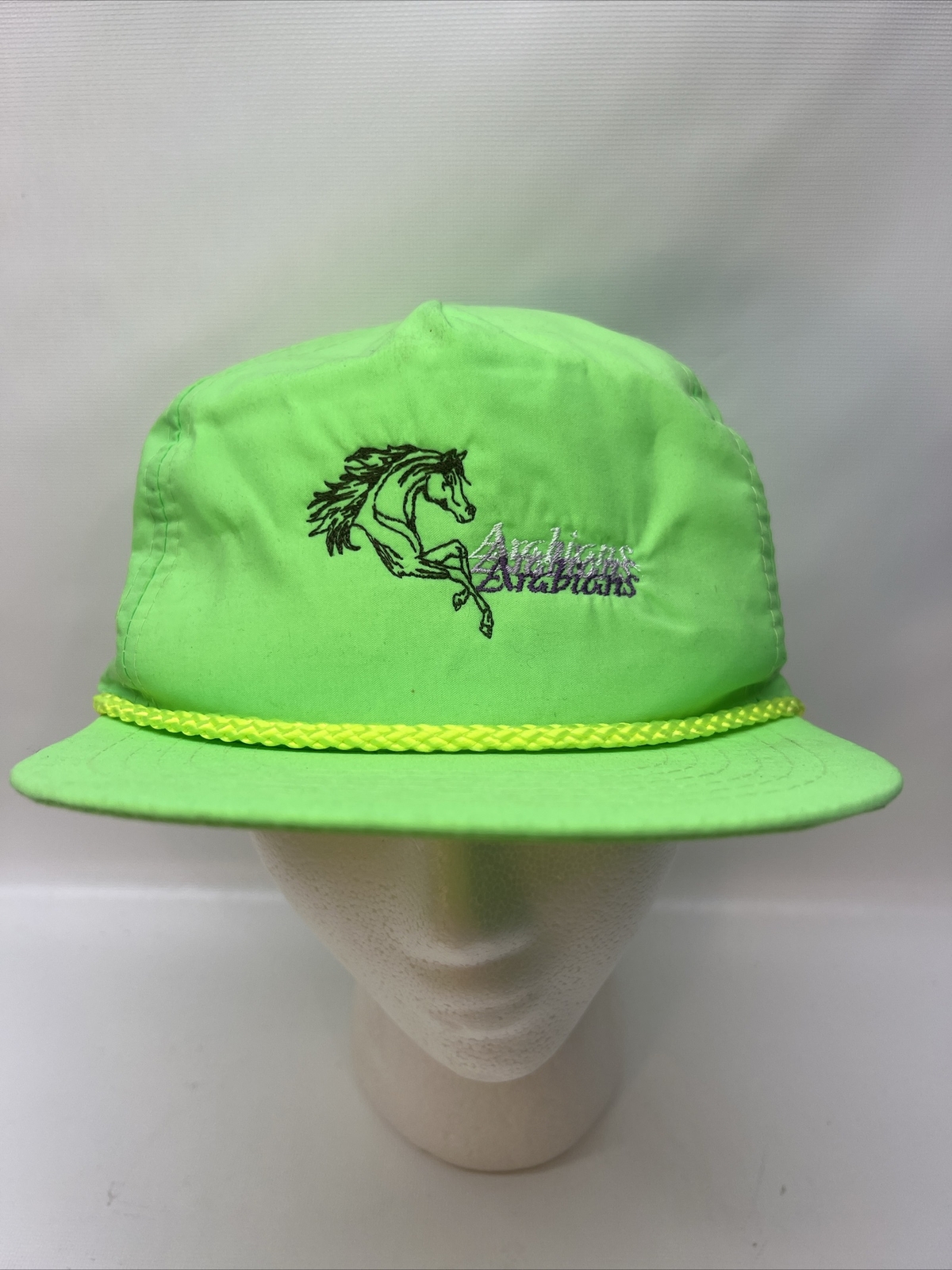 Arabian Horse Neon Green Rope Snap Back Vintage Hat - Gem