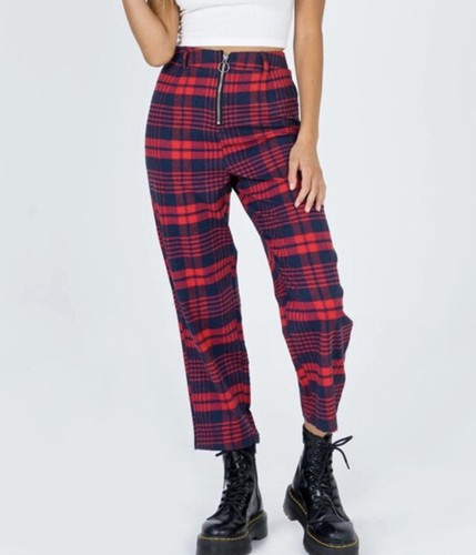 Princess Polly Worst Behavior pants in red plaid size 2 NWT Punk | eBay