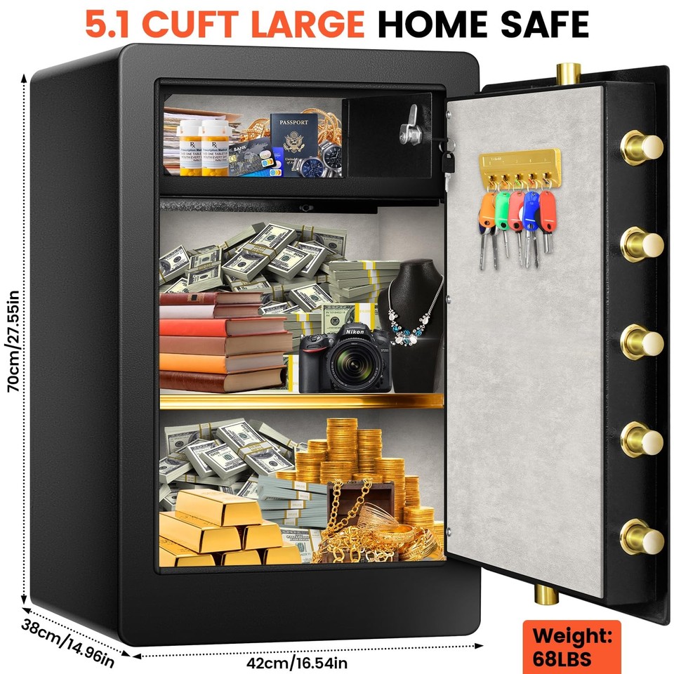 5.1Cuft Extra Large Heavy Duty Safe Box, Home Safe Fireproof Waterproof ...