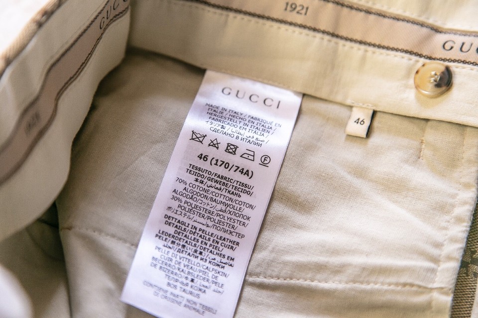 GUCCI ARIA GG Canvas Print Shorts 46 size Leather Trim Balenciaga ...