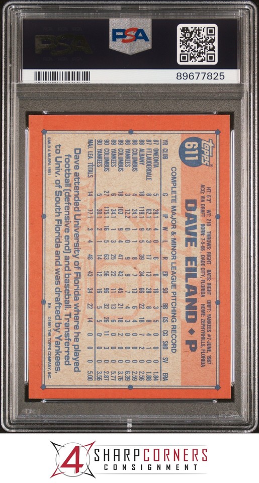 1991 TOPPS DESERT SHIELD #611 DAVE EILAND YANKEES PSA 9 B4117764-825 | eBay