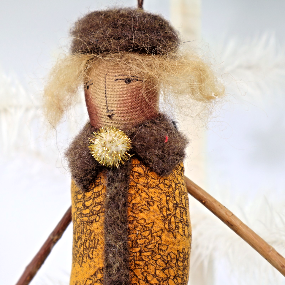 Vintage folk art Christmas ornament handmade Stick Doll 10" artist ...
