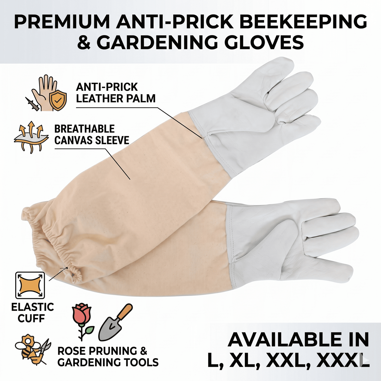 Gardening Gloves Rose Pruning Anti-Thorn Beekeeping Protective Sleeves ...