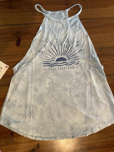 🌅Salt Life Women’s Baby Blue Tie Dye Sunset Graphic Halter Tank Top NWT ...