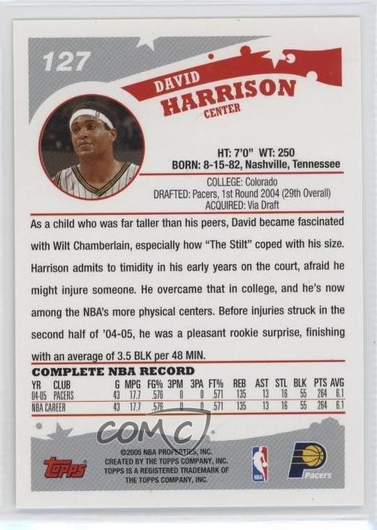2005-06 Topps David Harrison #127 17t2 | eBay