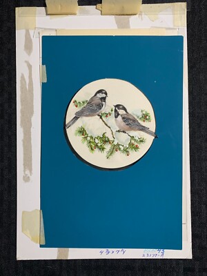 SEASONS GREETINGS Bird Snowy Branch 7x10.5" Greeting Card Art #X0042 w ...