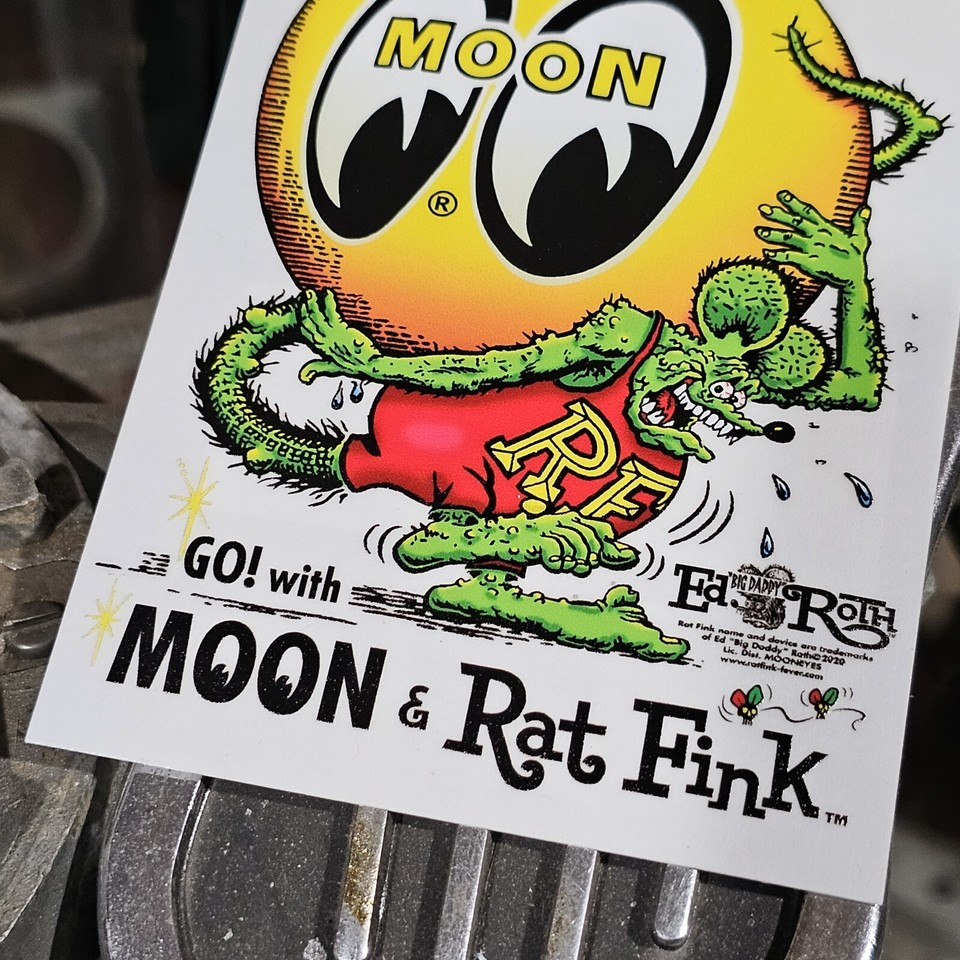 RAT FINK x MOONeyes Decal vtg Hot Rod Drag Racing Ed Roth Sticker Moon ...