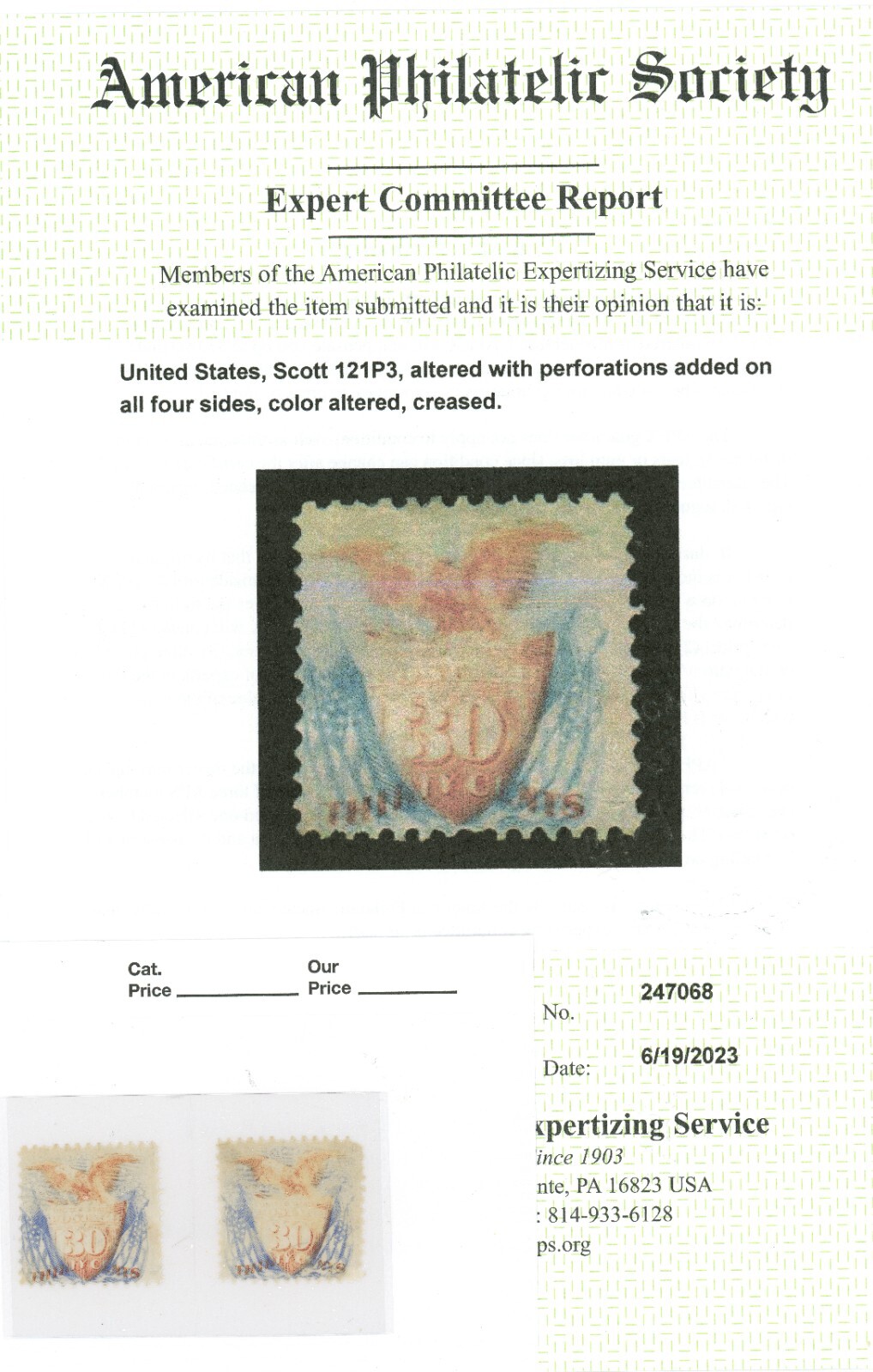 (24152) US stamp scott#121p3 MNG 30ct Pictorial (proof perforated) x 2 ...