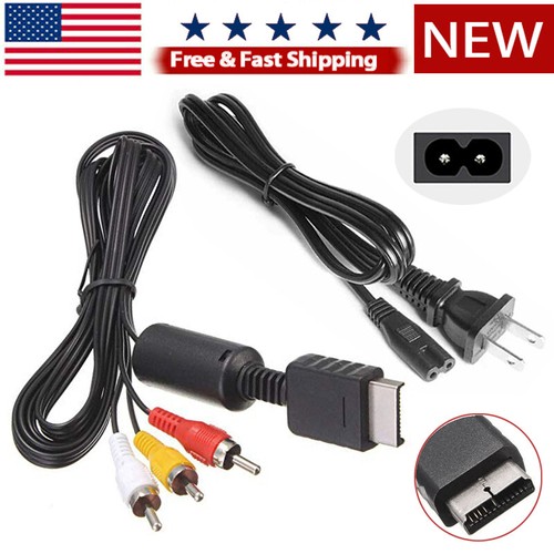 Audio AV RCA Cable + AC Power Adapter Cord For Sony Playstation PS1 PS2 ...