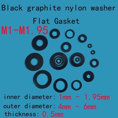 0.5mm Thickness M1-M1.95 Black Graphite Nylon Washers Flat Gasket 4mm ...