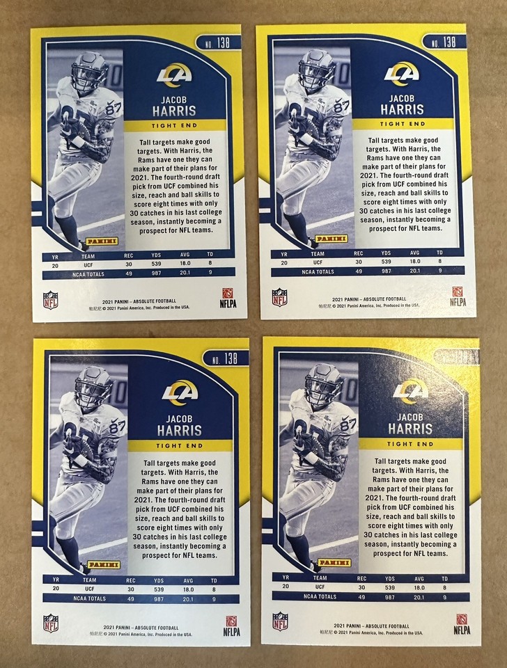 Jacob Harris Rookie Card RC 2021 Panini Absolute Football Rams Eagles ...