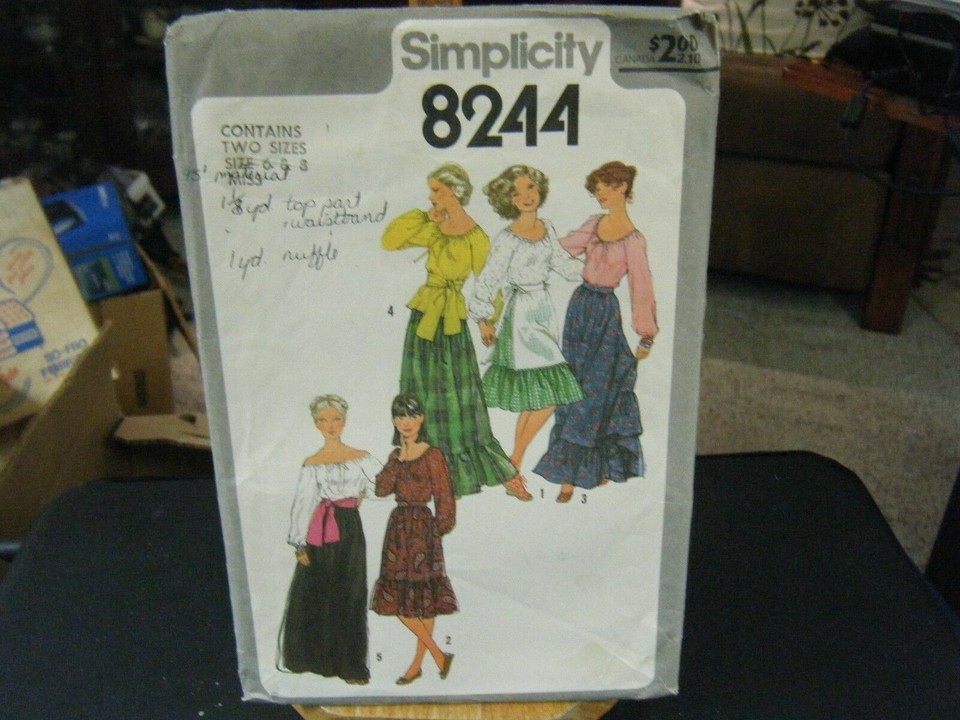 Simplicity 8244 Misses Peasant Blouse, Skirts, Apron & Sash Pattern ...