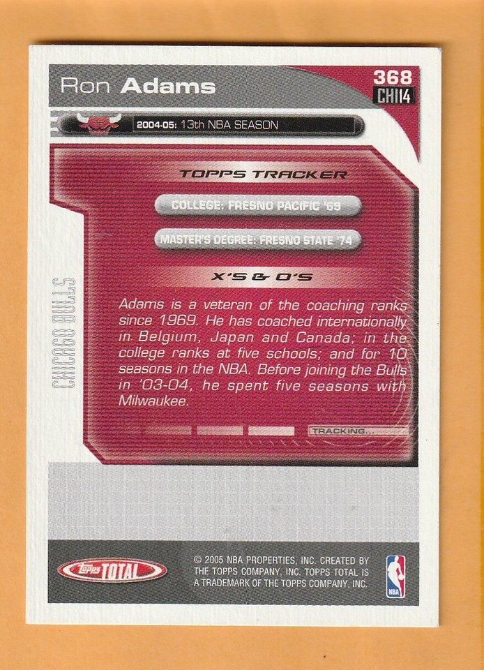 Ron Adams Chicago Bulls AUTO Signed 2004-05 Topps Total Fresno State ...