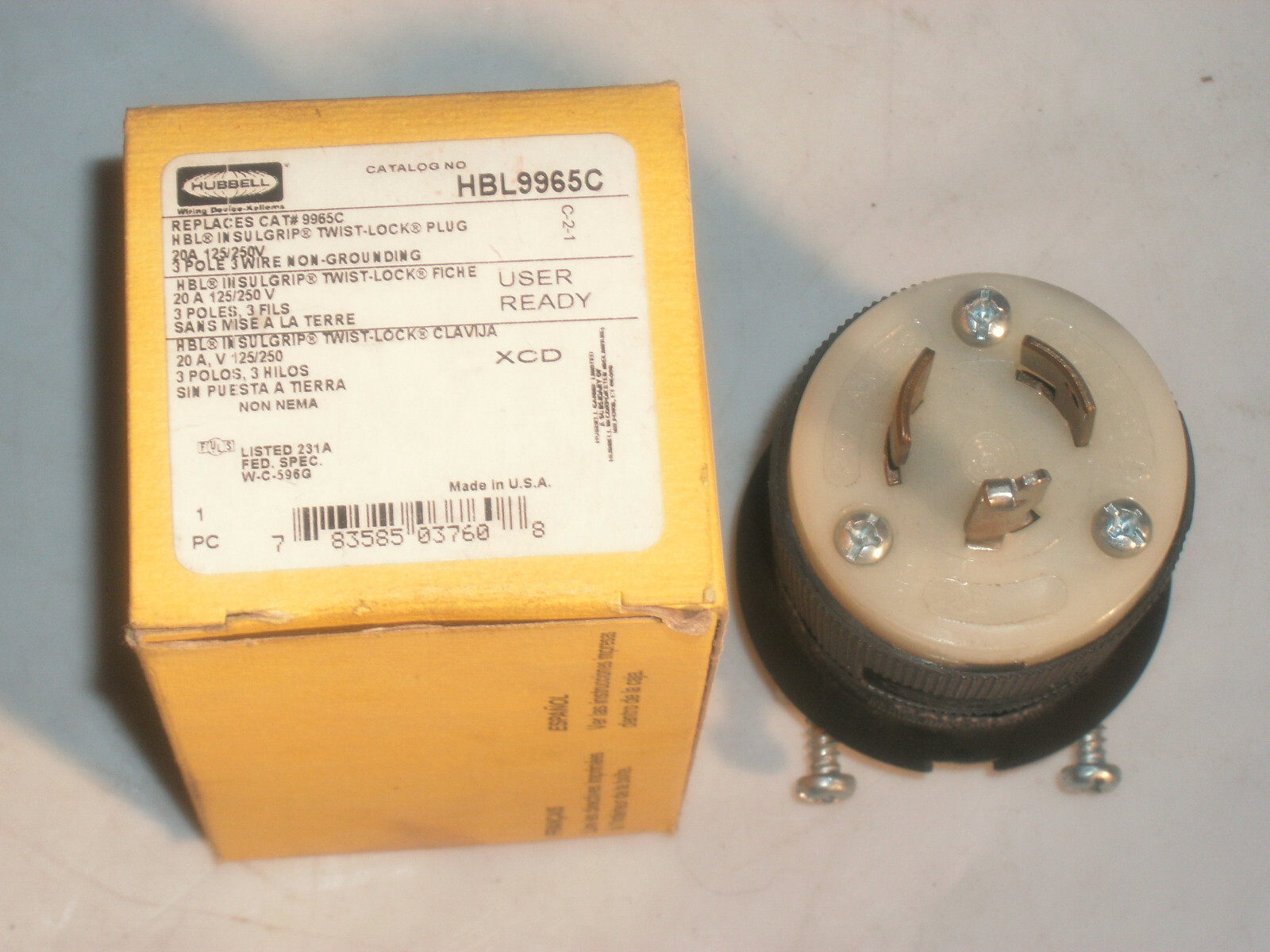 HUBBELL 9965C TWIST-LOCK PLUG NON-NEMA 20A 125/250VAC 3P 3W HBL9965C | eBay