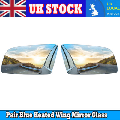 Pair Blue tinted Heated Electric Wing Mirror Glass For BMW E60 E61 03 ...