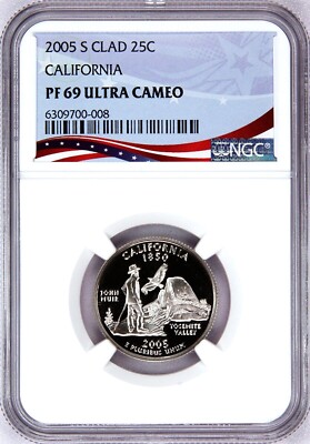 2005-S Proof State Quarter, California, PF69 Ultra Cameo NGC, Patriotic ...