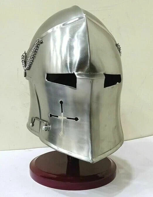 Medieval Barbuta Visored Brushed Steel Knights Templar Crusader Armour ...