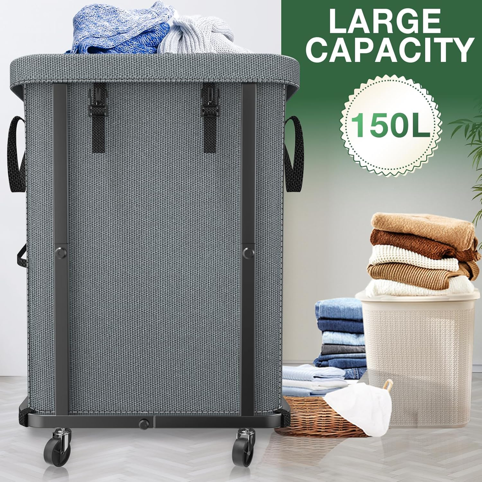 40 Gal(150L) High Grade Large Laundry Basket with Wheels, Rolling ...