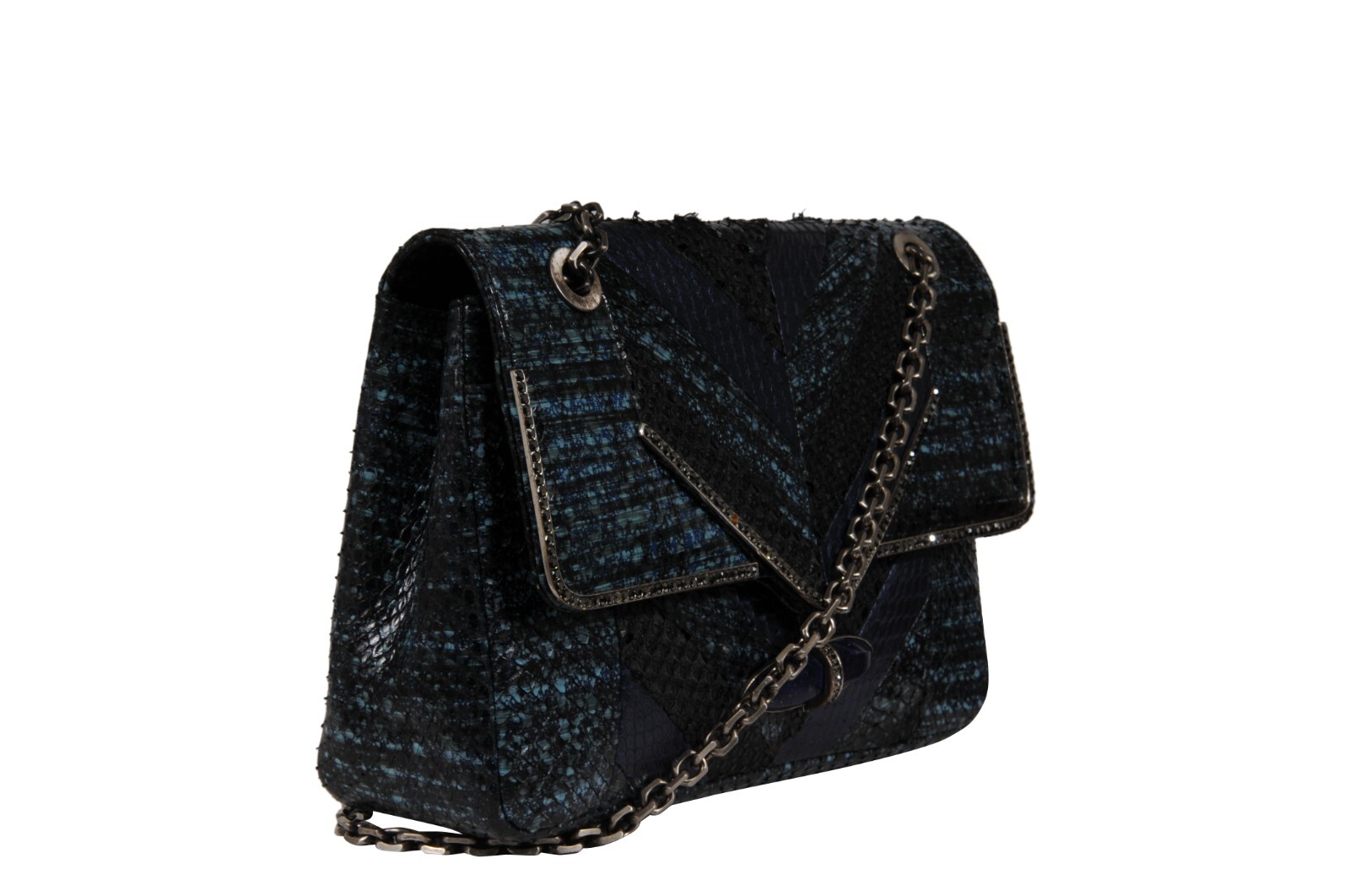 Judith Leiber Zahara Patchwork Python Snake Shoulder Bag Lapis Chain ...