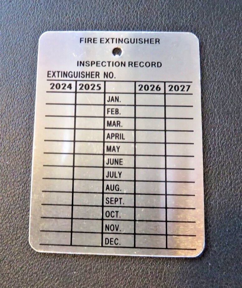 (TEN) METAL FIRE EXTINGUISHER 4-YEAR INSPECTION TAGS...2024-2025-2026 ...