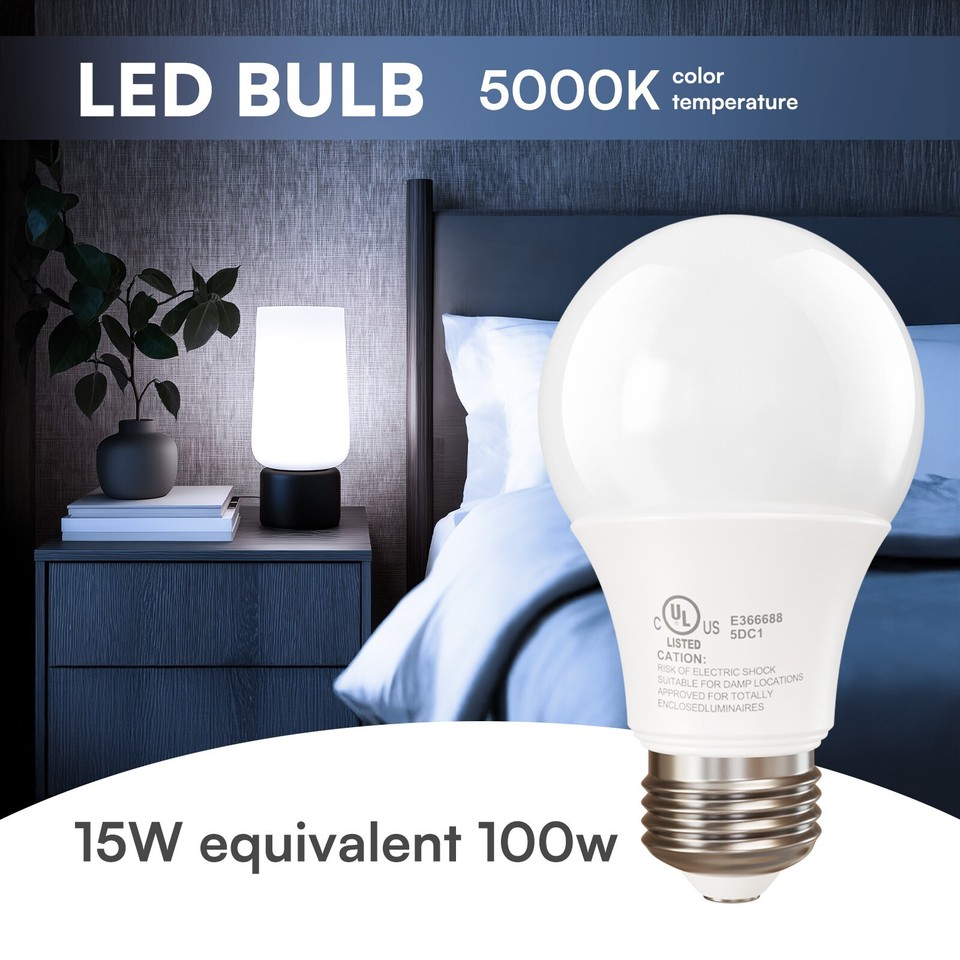 100W Equivalent LED Light Bulb 1500 LM A19 5000K Daylight NonDimmable ...