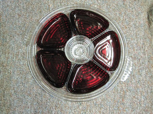 Anchor Hocking Manhattan Glass 14" Relish Tray, 5 Ruby Red inserts ...