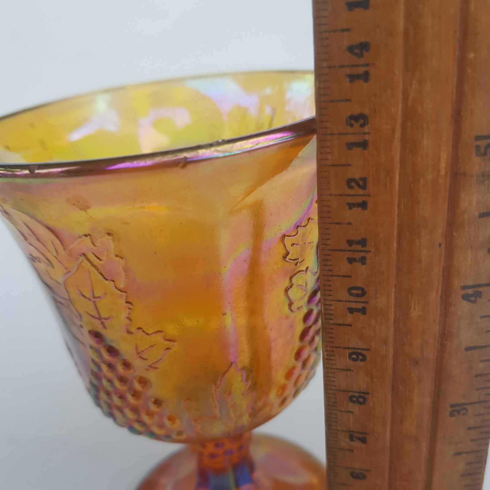 INDIANA GLASS Vintage Marigold CARNIVAL Harvest / Grape Pattern STEM ...