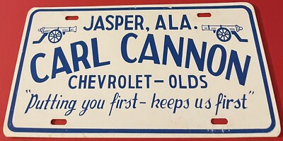 Carl Cannon Chevrolet Olds Booster License Plate Jasper Alabama PLASTIC ...