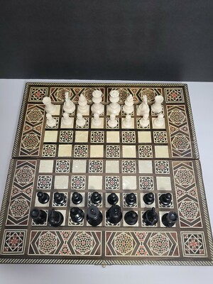 Arabian Style Chess And Checker Set With Wooden Board Complete | eBay