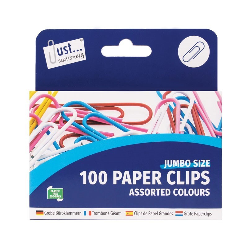 100 JUMBO PAPER CLIPS LARGE SIZE ASSORTED COLORS QUALITY ITEM ...