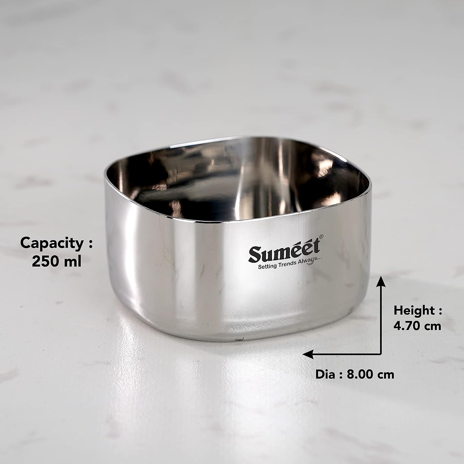 Set of 6 Stainless Steel Square Bowl Wati Katori with Mirror Finish 250 ...