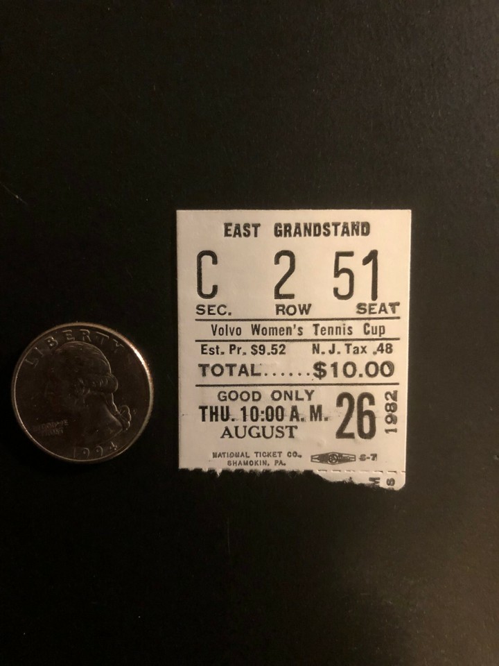 Old Vintage 8/25/1982 VOLVO WOMEN'S TENNIS CUP USED TENNIS TICKET-STUB ...