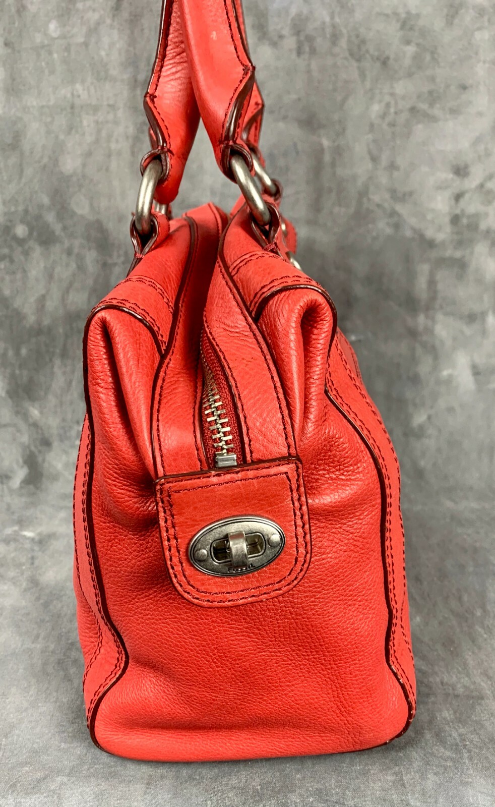 Fossil Red Heavy Pebbled Leather Handbag Purse - Gem