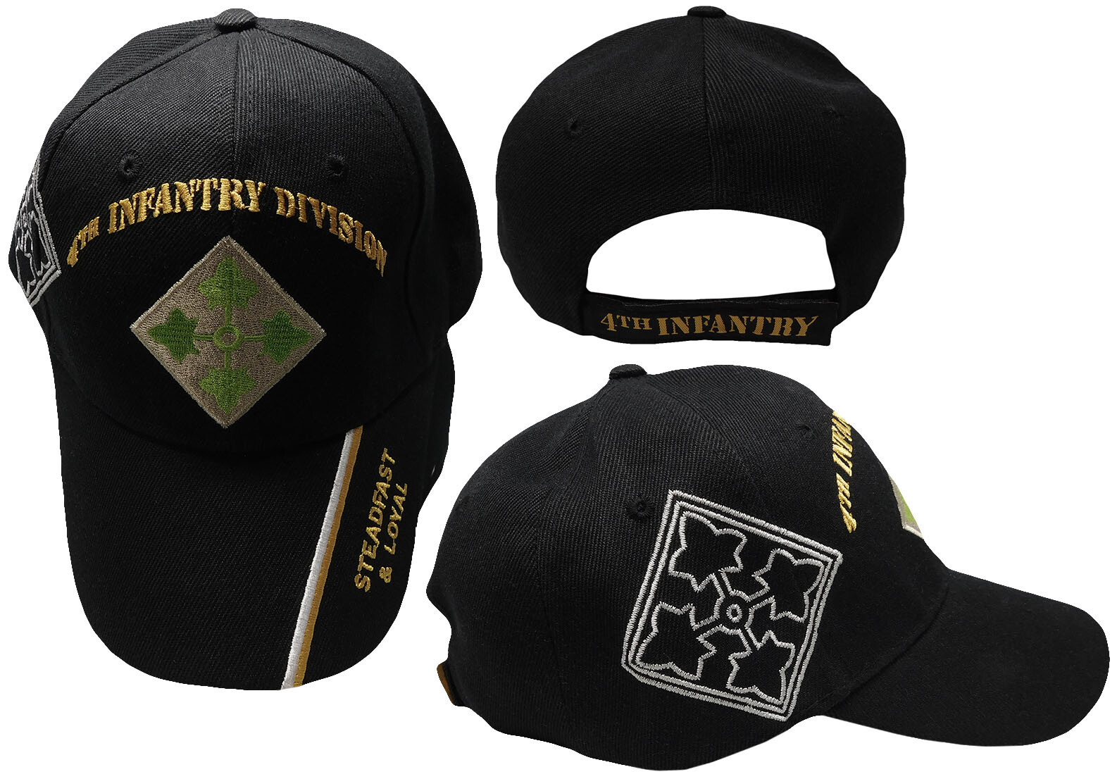 NEW! US ARMY 4TH INFANTRY DIVISION STEADFAST & LOYAL BALL CAP HAT BLACK ...