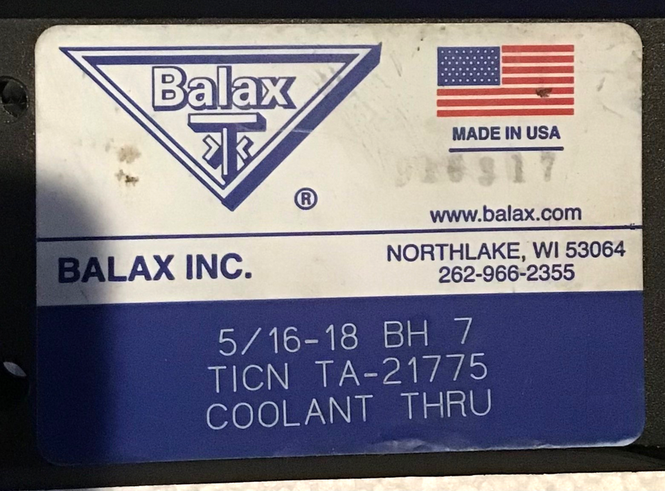 5 New BALAX Bottoming Machine Coolant Thru Taps 5/16-18 BH 7 4FL TICN ...