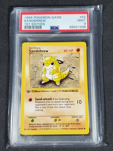 Pokemon TCG - 1st Edition Base Set - Sandshrew - PSA 9 Mint - 62/102 ...