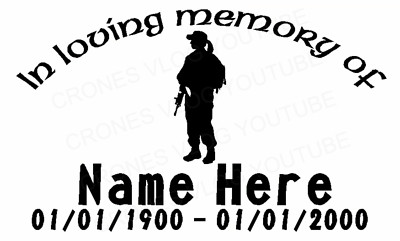 In Loving Memory RIP Death memorial Military Man Window DECAL/STICKER ...
