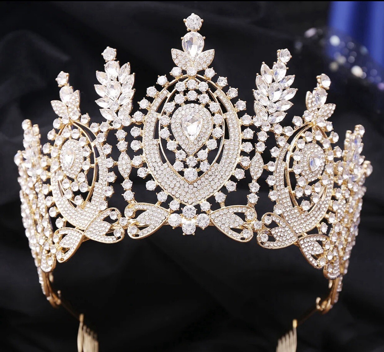 ELEGANT HANDMADE CRYSTAL BEADS BRIDE PEGEANT PRINCESS QUEEN CROWN 4” H ...