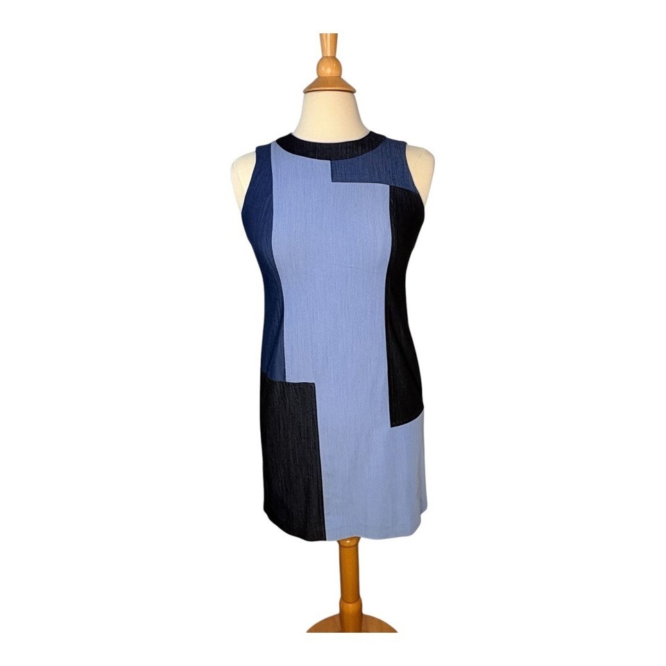 Calvin Klein Shift Dress Color Block Denim Sleeveless Career Blue Women ...